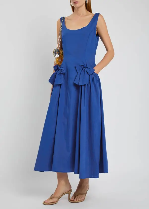 SISTER JANE Bow-embellished Woven Midi Dress