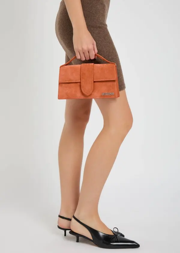 Jacquemus Le Grande Bambino Suede Top Handle Bag In Terracotta