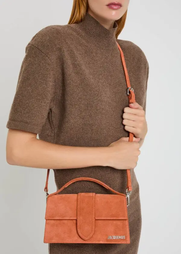 Jacquemus Le Grande Bambino Suede Top Handle Bag In Terracotta