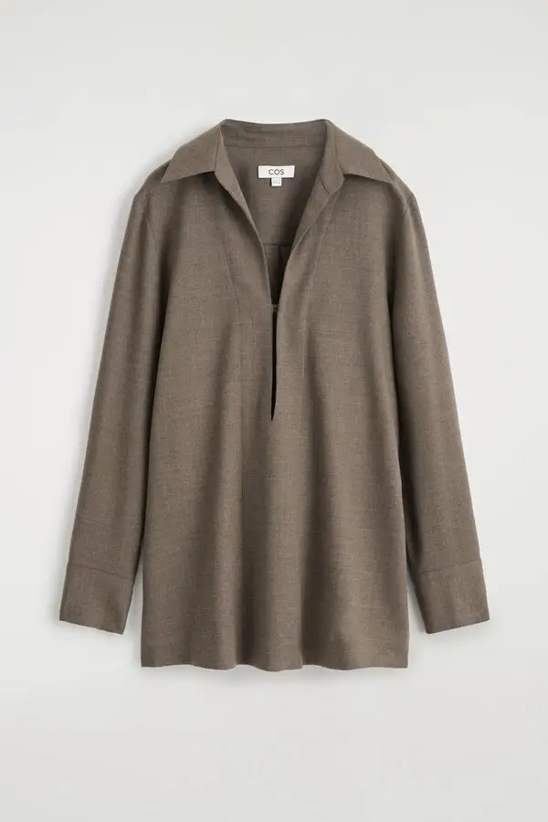 Cos Open-collar Wool-blend Shirt - Brown