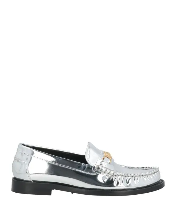 Versace Loafers In Calfskin With Metallic Finish - Silver