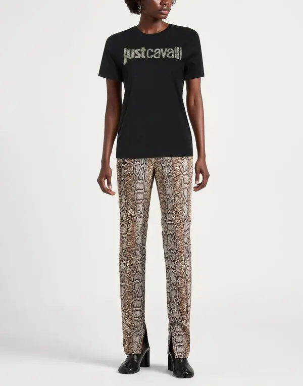 Just Cavalli Cotton T-shirt With Logo Print - Black