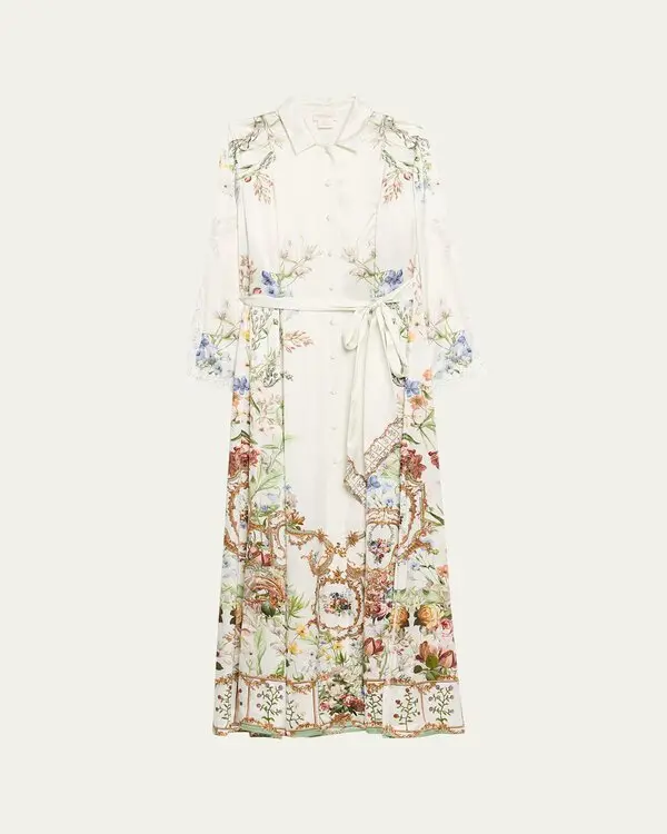 Camilla Printed Silk Shirtdress With Lace Trim