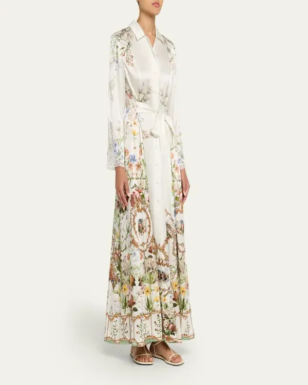 Camilla Printed Silk Shirtdress With Lace Trim