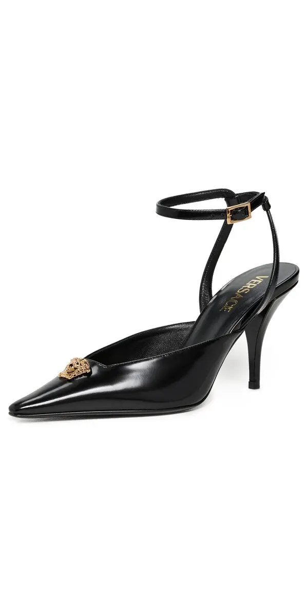 Versace Calf Leather Slingback Pumps - 1b00v-black-versace Gold