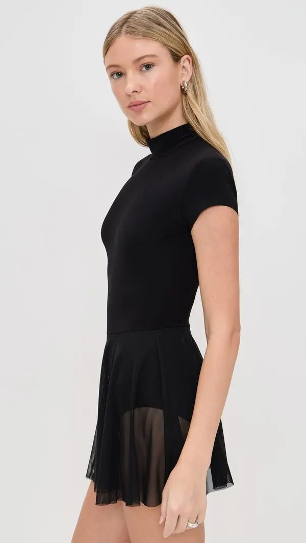 Norma Kamali Mock Neck Cap Sleeve Flared Dress