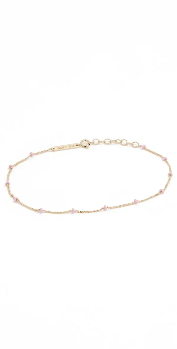 Zoe Chicco 14k Enamel Satellite Chain Anklet - Pink
