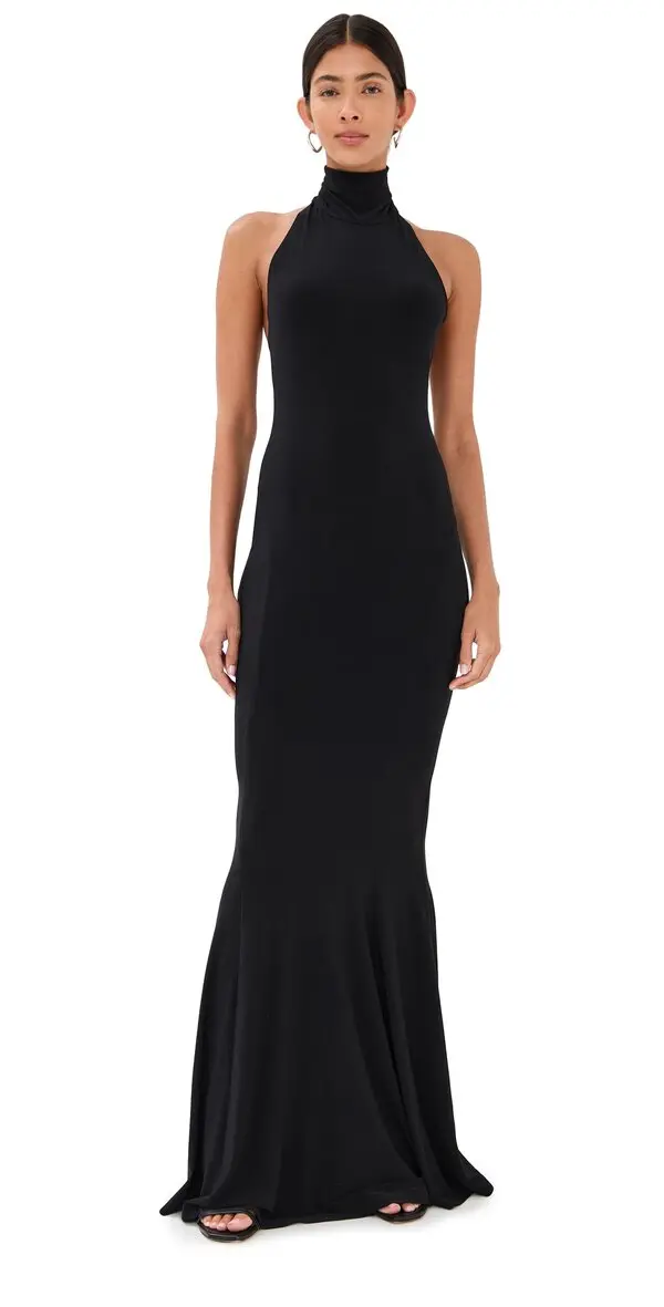 Norma Kamali Halter Fishtail Gown - Black