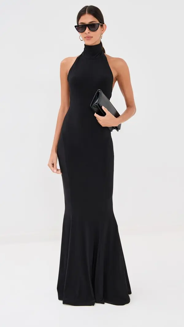 Norma Kamali Halter Fishtail Gown - Black