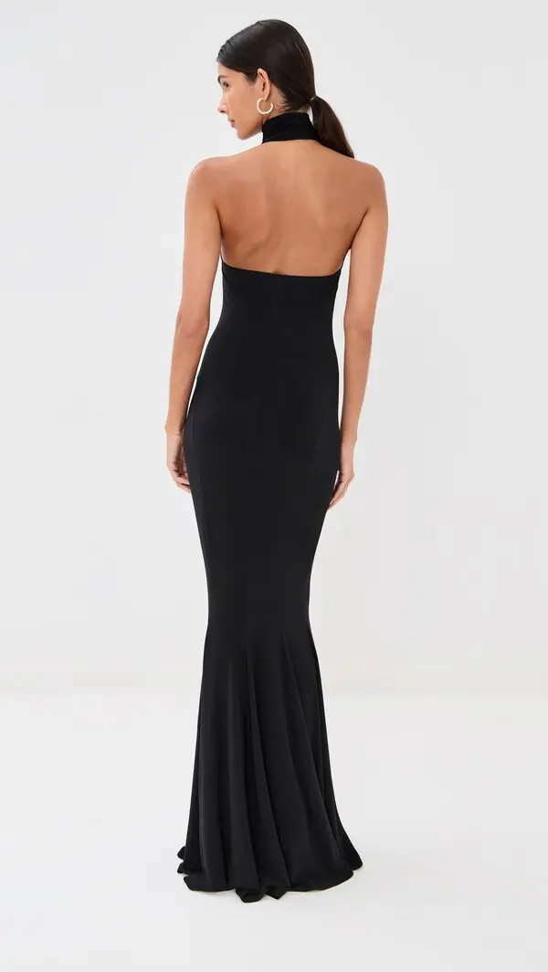 Norma Kamali Halter Fishtail Gown - Black