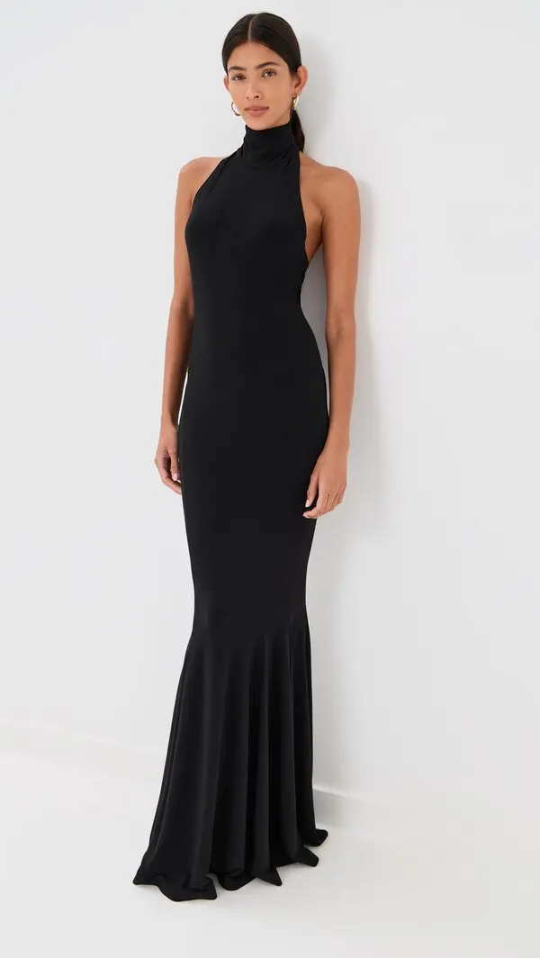 Norma Kamali Halter Fishtail Gown - Black