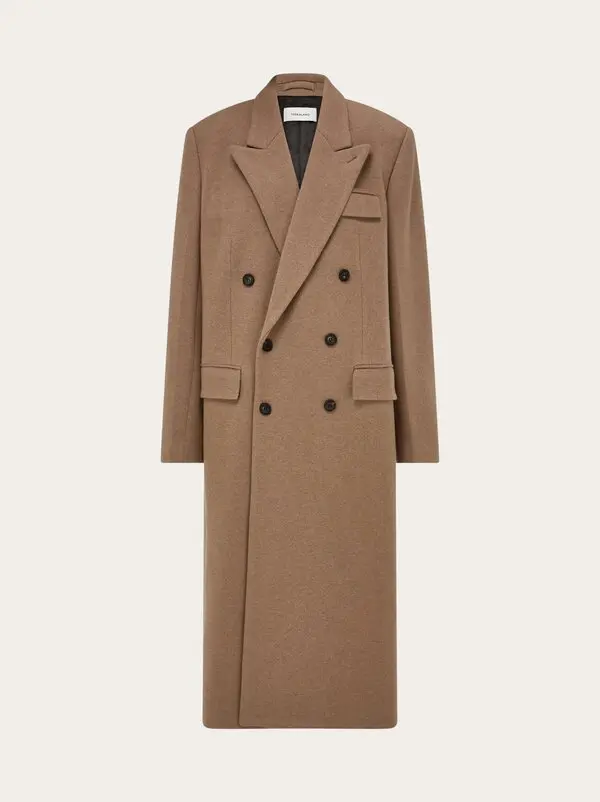 FERRAGAMO Double-breasted Virgin Wool Coat - Beige