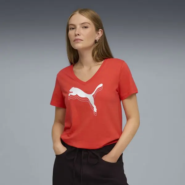 PUMA Essentials Metallic V-neck T-shirt - Red