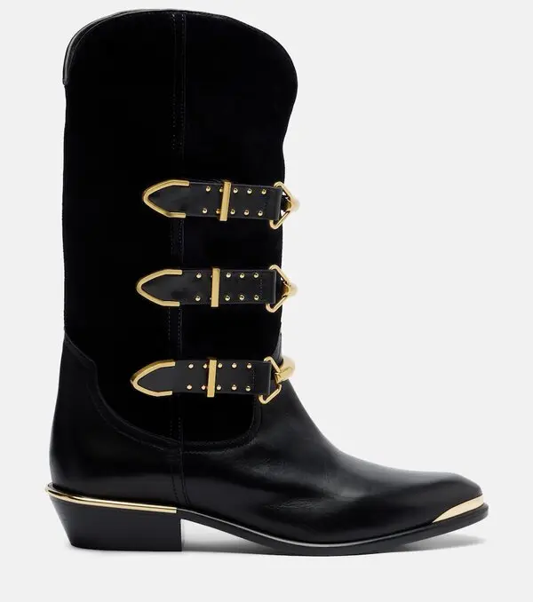 Isabel Marant Étoile Suede And Leather Cowboy Boots - Black