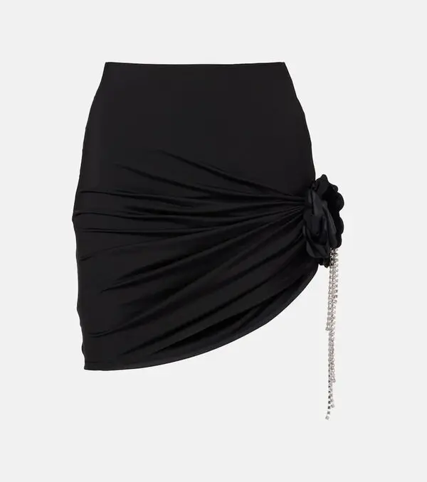 AREA Draped Embellished Jersey Miniskirt