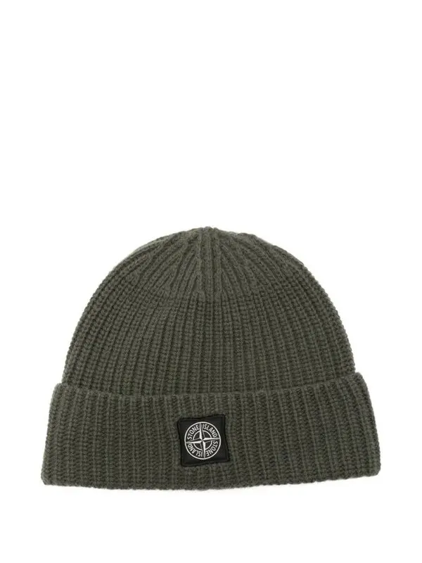 Stone Island Logo Wool Beanie - Green