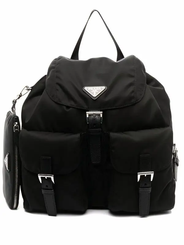 Prada Re-nylon Backpack With Saffiano Leather Details - Black