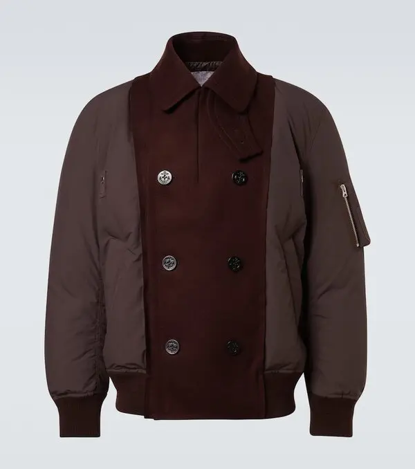 Sacai Double-breasted Wool Puffer Jacket - Brown
