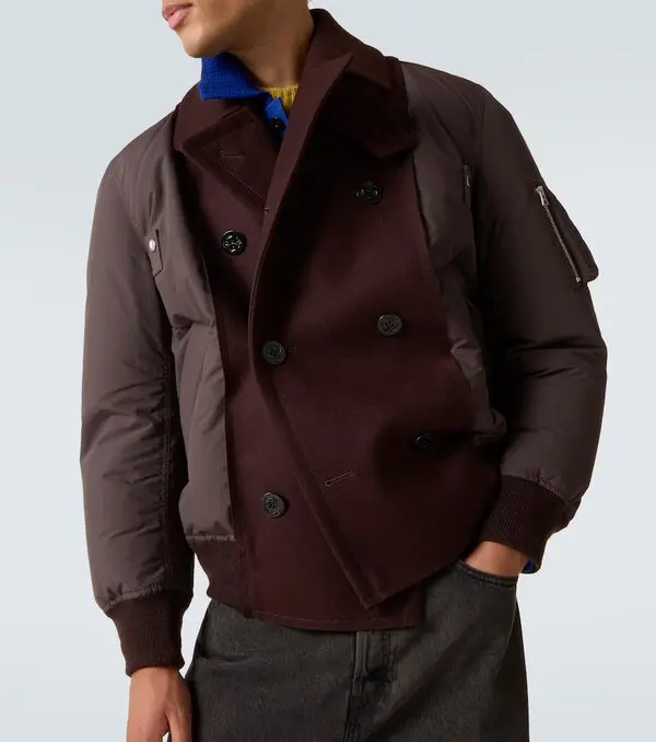 Sacai Double-breasted Wool Puffer Jacket - Brown