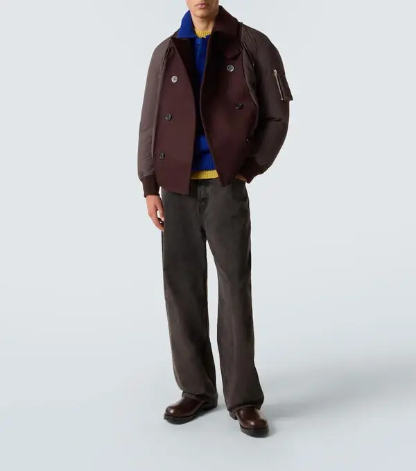 Sacai Double-breasted Wool Puffer Jacket - Brown