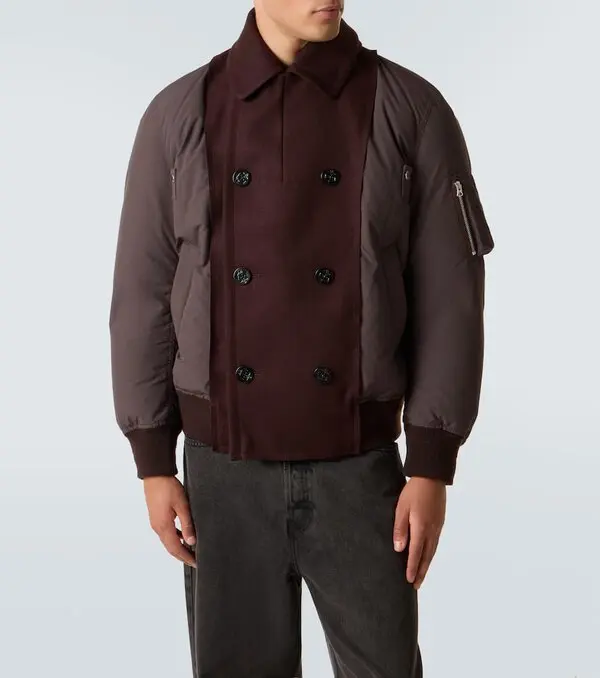 Sacai Double-breasted Wool Puffer Jacket - Brown