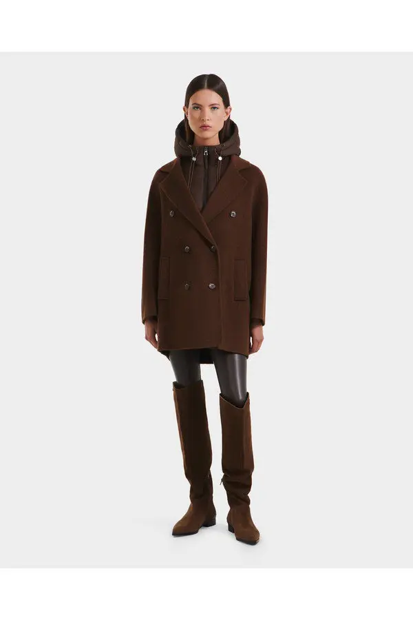 Rudsak Wool-silk-yak Blend Coat With Down Vest - Brown