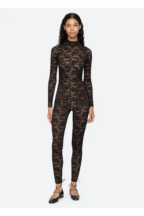 Sea Lilian Lace Catsuit - Black