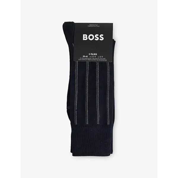 Hugo Boss Pinstripe Cotton-blend Socks Pack - Dark Blue