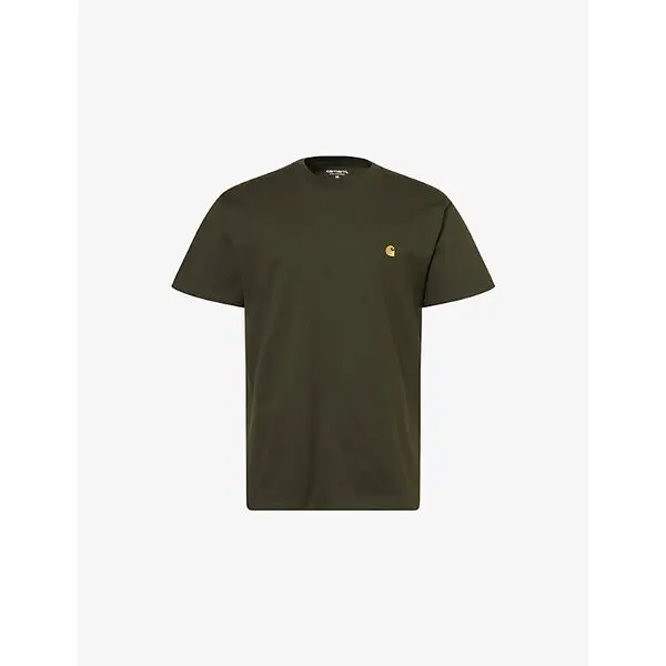 Carhartt Work In Progress Chase Logo-embroidery Cotton-jersey T-shirt - Olive / Gold