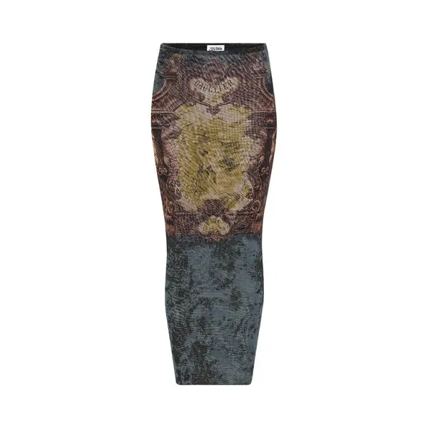 JEAN PAUL GAULTIER Médaillon Printed Mesh Long Skirt - Black
