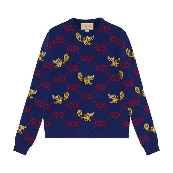 Gucci Gg Animal Wool Sweater - Blue