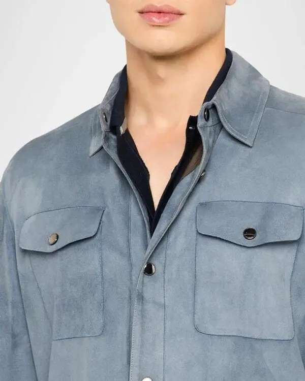 Canali Apos;s Nuvola Suede Snap-front Overshirt
