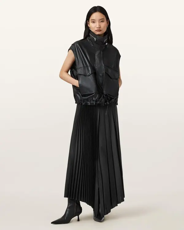ALLSAINTS Jax Pleated Midi Skirt - Black