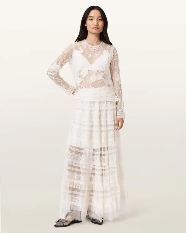 ALLSAINTS Arlea Tulle Maxi Skirt With Lace Trims