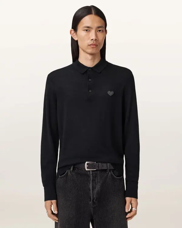 ALLSAINTS Lover Merino Long Sleeve Polo - Blue