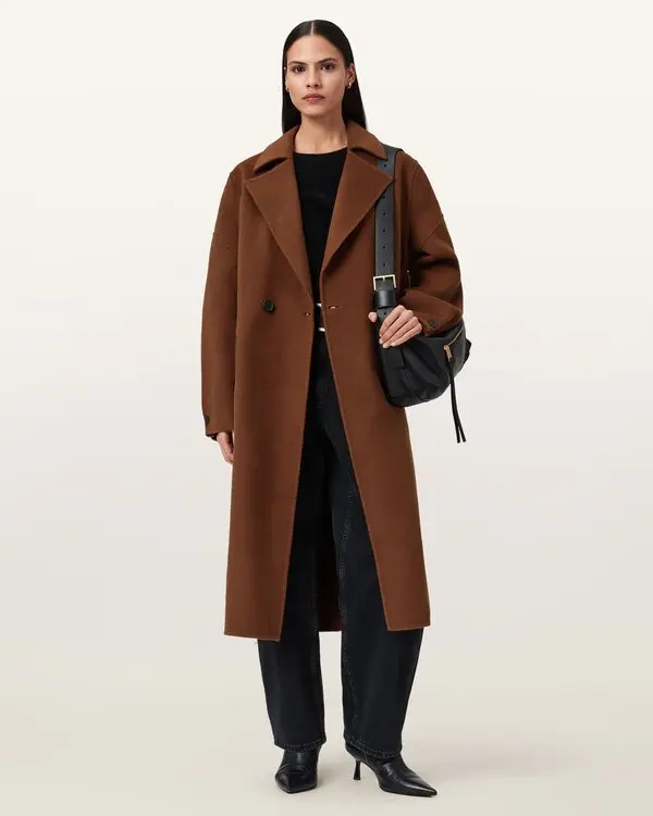 ALLSAINTS Sellma Double Breasted Coat - Brown