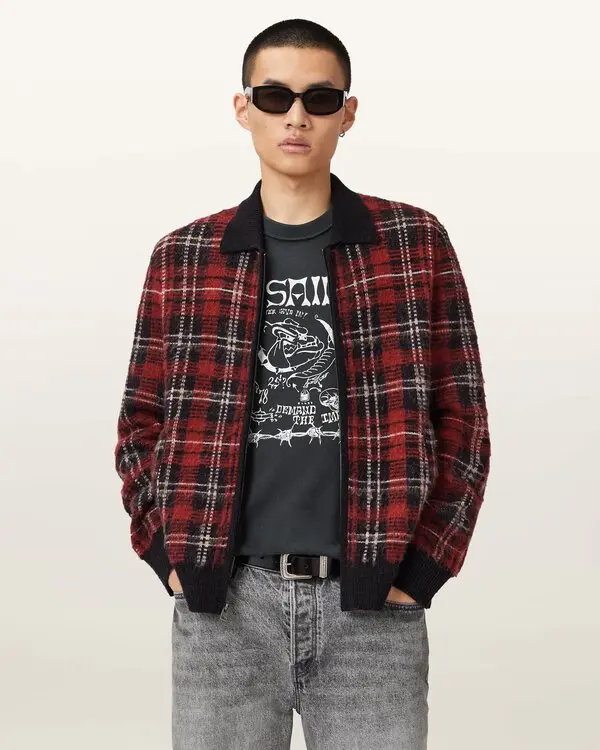 ALLSAINTS Nettle Jacquard Plaid Cardigan