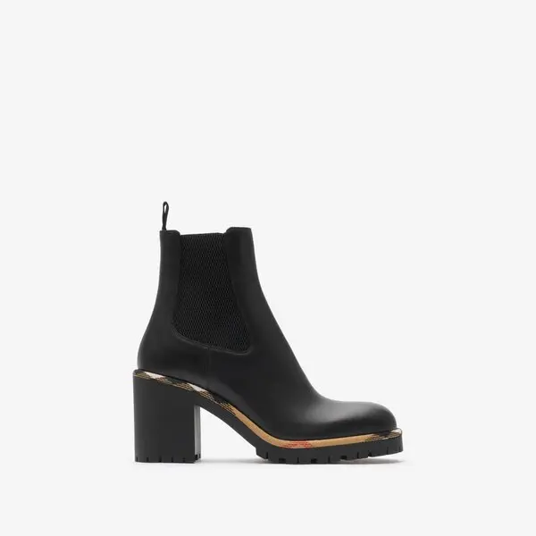 Burberry Leather Chelsea Boots With Check Webbing - Black