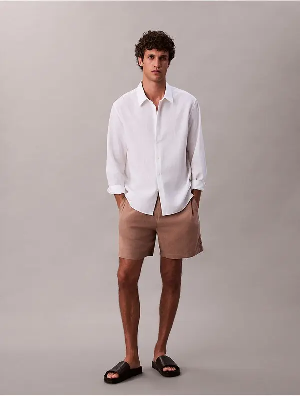 Calvin Klein Linen-cotton Pull-on Shorts - Pistachio Shell