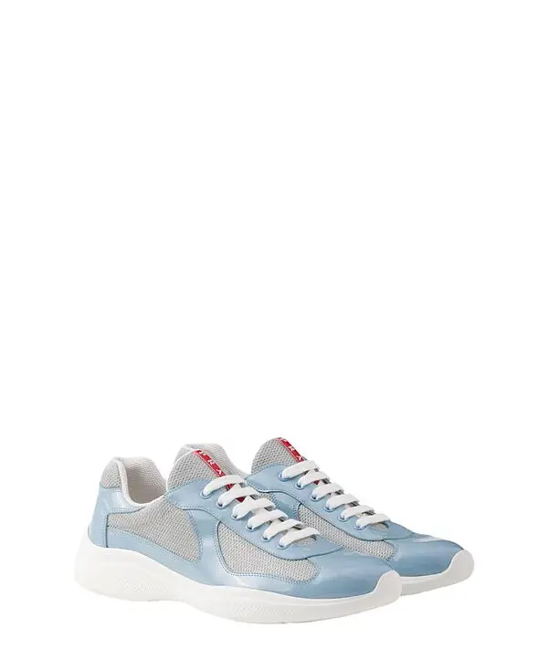Prada Patent Leather And Technical Fabric Sneakers - Light Blue