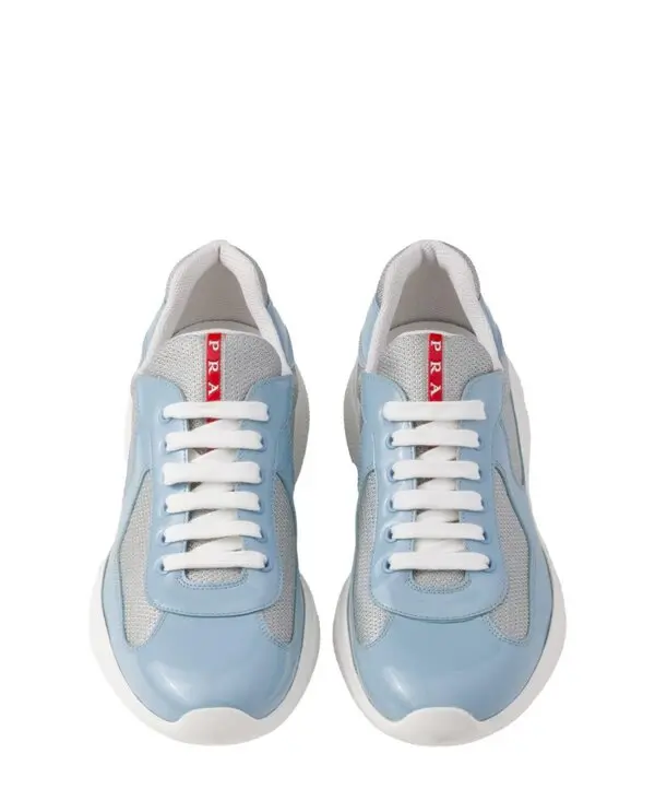 Prada Patent Leather And Technical Fabric Sneakers - Sky Blue