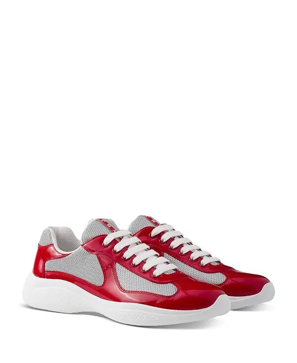 Prada Patent Leather And Technical Fabric America's Cup Sneakers - Red