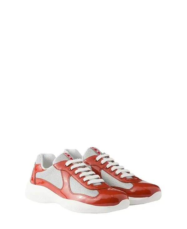 Prada Patent Leather And Technical Fabric Sneakers - Orange
