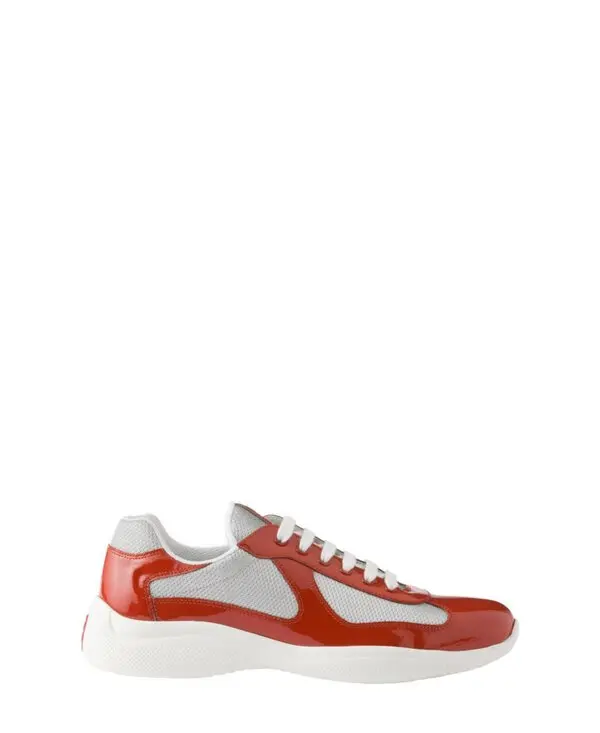 Prada Patent Leather And Technical Fabric Sneakers - Orange