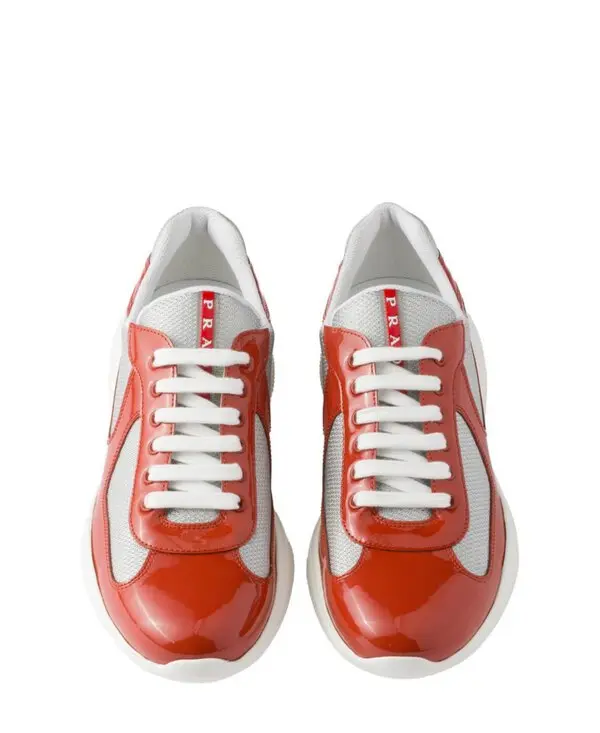 Prada Patent Leather And Technical Fabric Sneakers - Orange