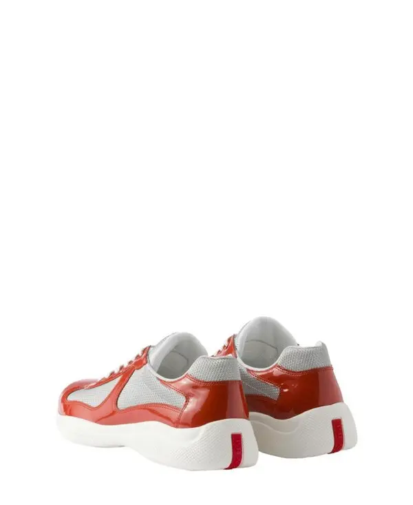 Prada Patent Leather And Technical Fabric Sneakers - Orange
