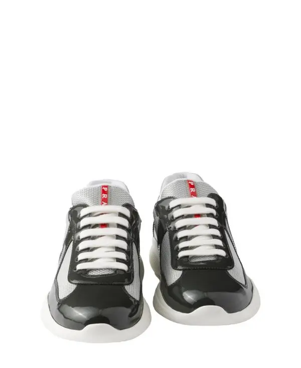 Prada Patent Leather And Technical Fabric Sneakers - Dark Grey
