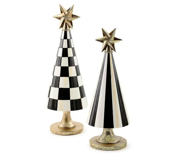 MACKENZIE-CHILDS As Is Set Of 2 Check & Stripe Trees - One-color