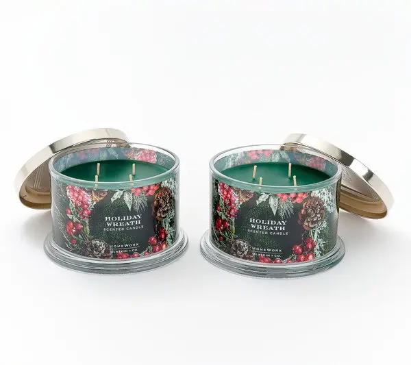 HOMEWORX BY SLATKIN + CO. As Is S/2 18oz Holiday Candles - One-color