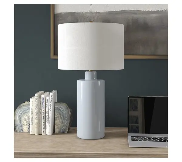 HUDSON&CANAL Selina Ceramic Table Lamp With Fab Ric Shade - One-color